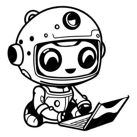 노트북에서 일하는 귀여운 로 만화 터 일러스트레이션이 바탕에 고립되어 있습니다 프리미엄 Ai 생성 벡터