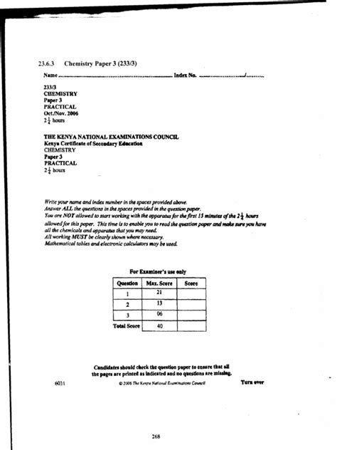 2006 Kcse Chemistry P3 Question Pdf Distillation Titration