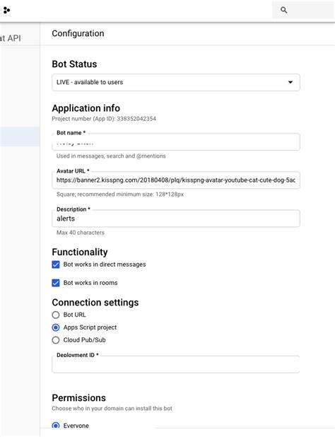 Hangouts Chat Bot Only Working For Apps Scripts Owner And Not Others In