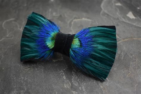 Teal And Peacock Feather Bow Tie