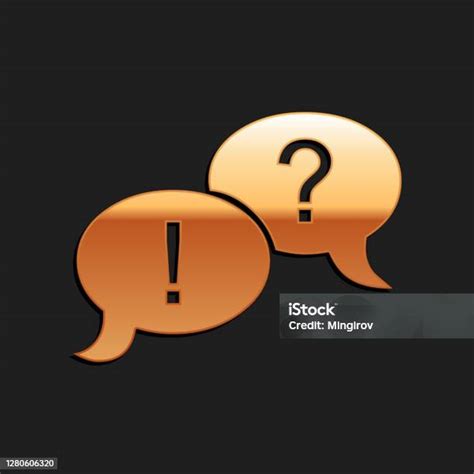 검은 색 배경에 격리 된 질문 과 느낌표 아이콘과 금 음성 거품 Faq 기호 파일 복사 채팅 음성 거품 긴 그림자 스타일 벡터