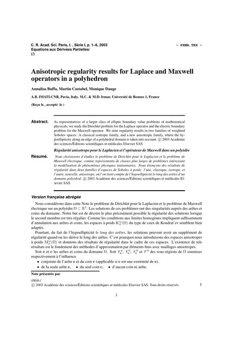 Pdf Anisotropic Regularity Results For Laplace And Maxwell Operators In A Polyhedron