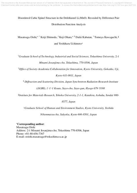 Pdf Disordered Cubic Spinel Structure In The Delithiated Li2mno3 Revealed By Difference Pair