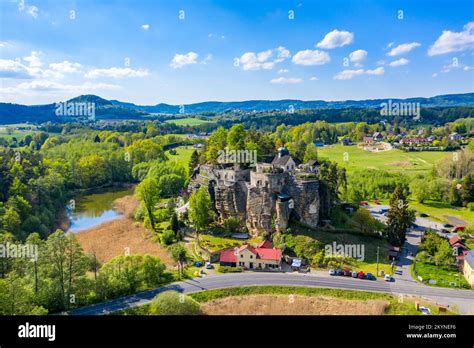 Aerial View Of Sloup Castle In Northern Bohemia Czechia Sloup Rock