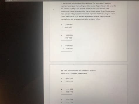 solved 1 perform the following 8 bit binary additions for