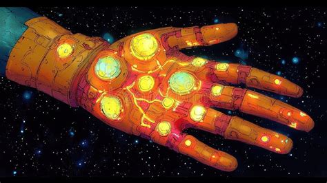 Futuristic Energetic Hand In Cosmic Space With Glowing Orbs And Circuit Patterns Stock