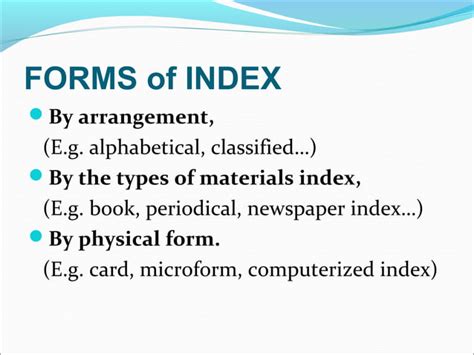 Types Of Indexes Ppt