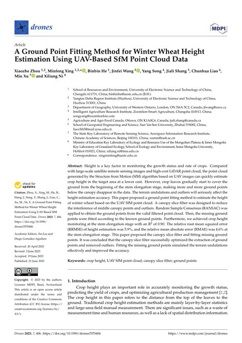 Pdf A Ground Point Fitting Method For Winter Wheat Height Estimation Using Uav Based Sfm Point