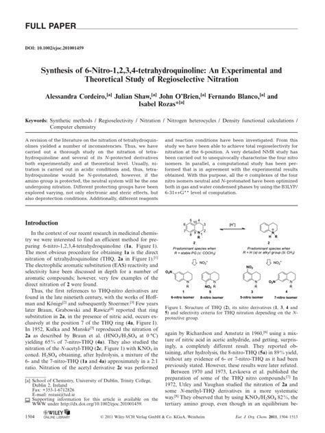 Pdf Synthesis Of 6 Nitro 1 2 3 4 Tetrahydroquinoline An Experimental
