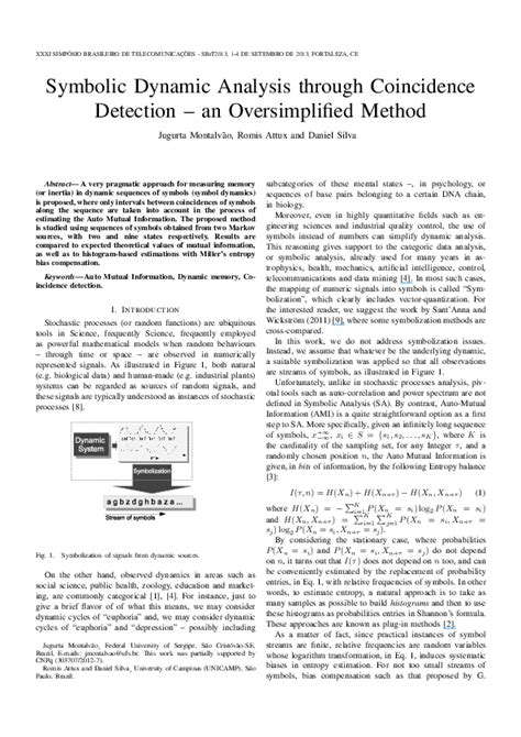 Pdf Symbolic Dynamic Analysis Through Coincidence Detectionan