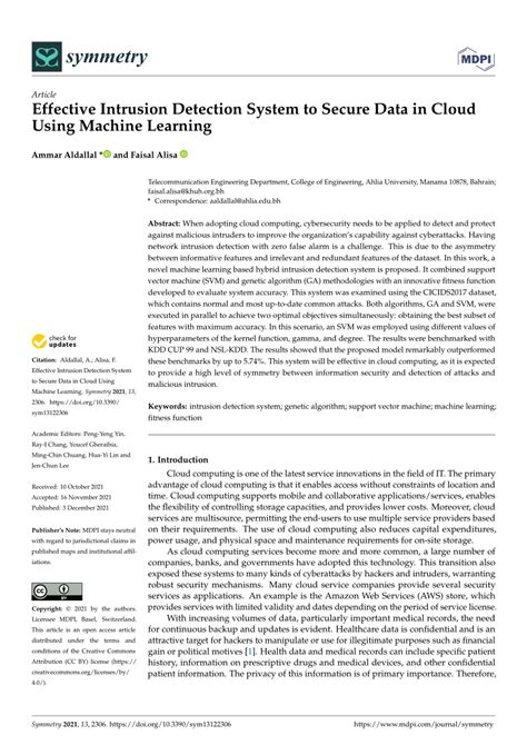Pdf Effective Intrusion Detection System To Secure Data In Cloud Using Machine Learning