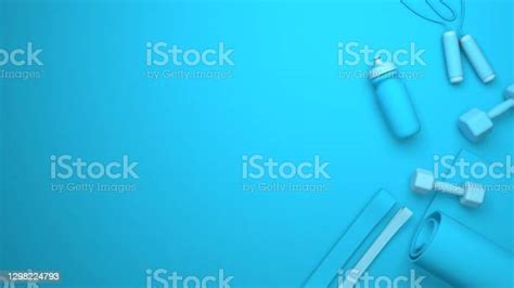 스포츠 장비 및 텍스트 장소 아령 병 녹색 요가 매트3d 렌더링 텍스트 공간 복사 0명에 대한 스톡 사진 및 기타 이미지 0명 고무 고무밴드 Istock