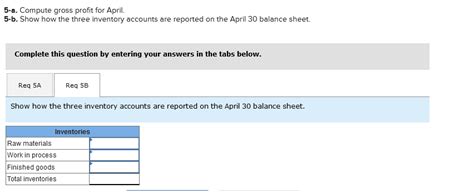 Solved 5 A Compute Gross Profit For April 5 B Show How The Three