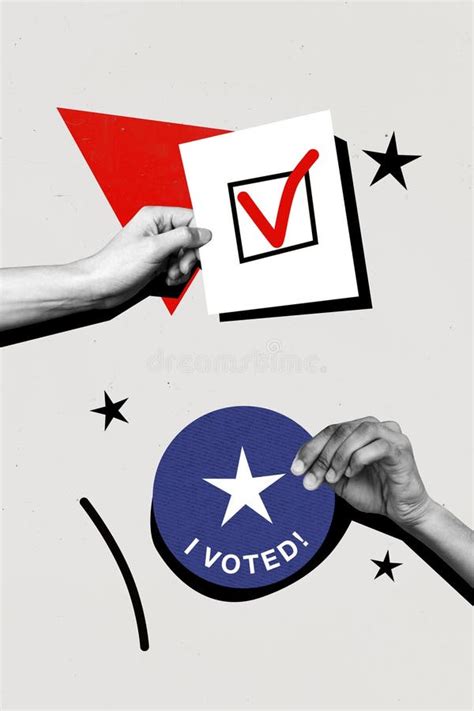 Vertical Photo Collage Human Hands Hold Voting Checkbox Approval