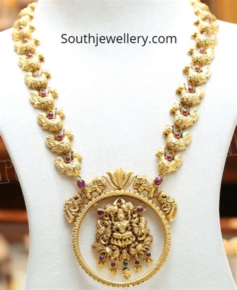 Antique Gold Peacock Haram With Lakshmi Pendant Indian Jewellery Designs