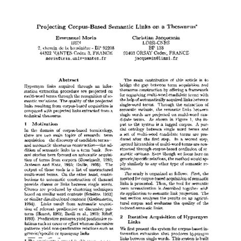 Projecting Corpus Based Semantic Links On A Thesaurus Acl Anthology