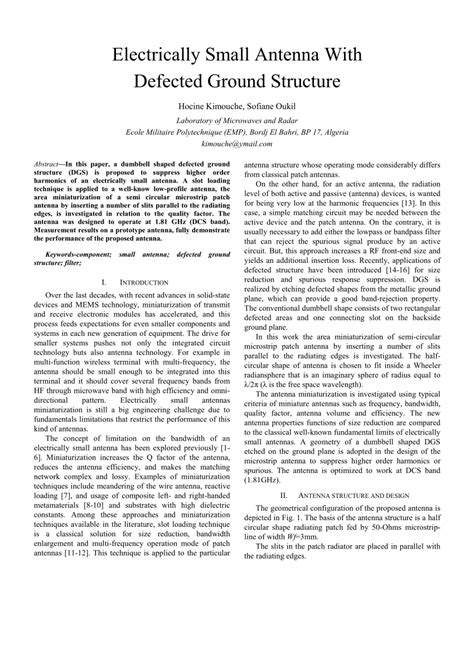 Pdf Electrically Small Antenna With Defected Ground Structure