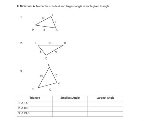 solved ii direction a name the smallest and largest angle in each