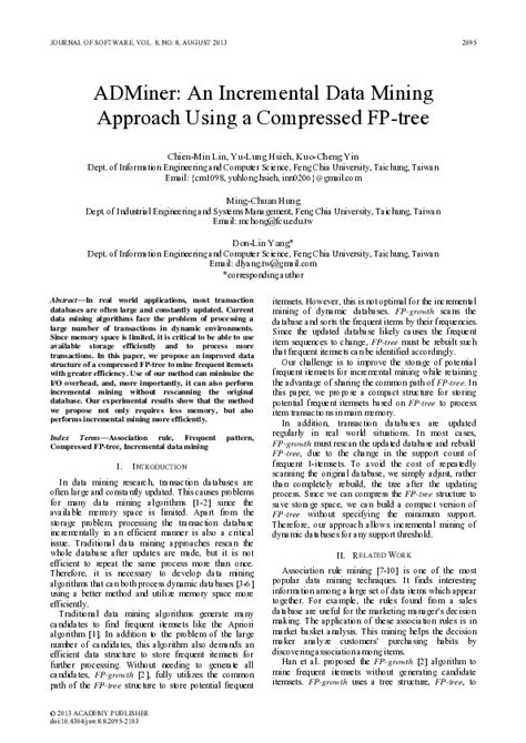 Pdf Adminer An Incremental Data Mining Approach Using A Compressed Fp Tree