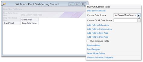 Bind A Pivot Grid To A Server Mode Database At Design Time Winforms