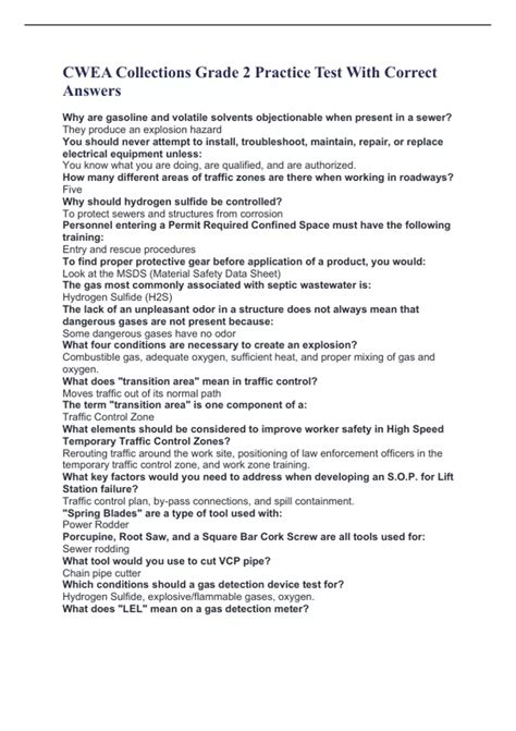 CWEA Collections Grade Practice Test With Correct Answers CWEA Stuvia US