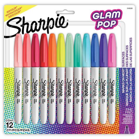 Glam Pop Sharpie Fine Point Permanent Markers 12 Color Set