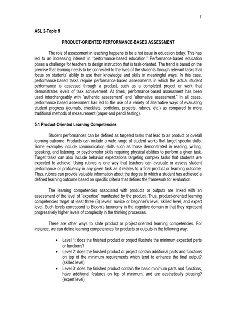 Asl 2 Topic 5 Product Oriented Performance Based Assessment Pdf Educational Assessment
