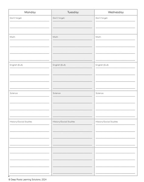 Free Printable Student Planner Deep Roots Learning Solutions Inc