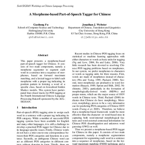 A Morpheme Based Part Of Speech Tagger For Chinese Acl Anthology