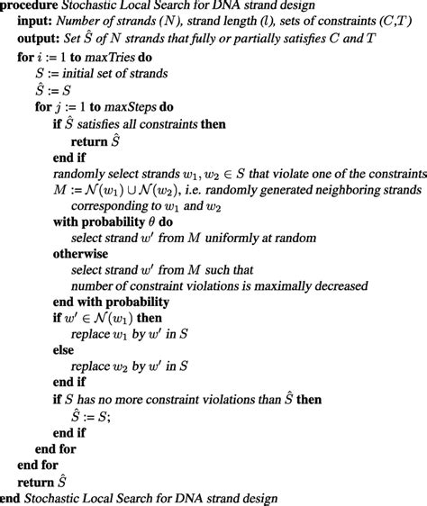 Outline Of The Stochastic Local Search Procedure For Dna Strand Design Download Scientific