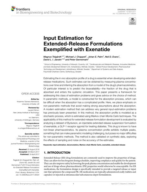 Pdf Input Estimation For Extended Release Formulations Exemplified