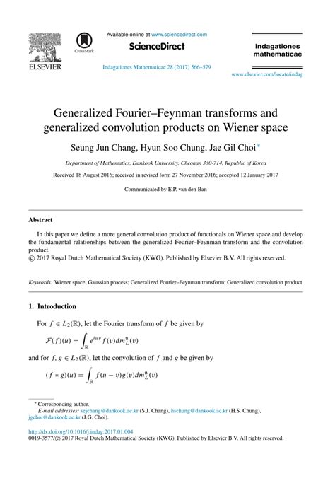 Pdf Generalized Fourierfeynman Transforms And Generalized Convolution Products On Wiener Space
