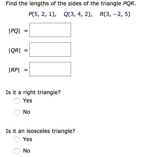 solved find the lengths of the sides of the triangle pqr p 5 2 1