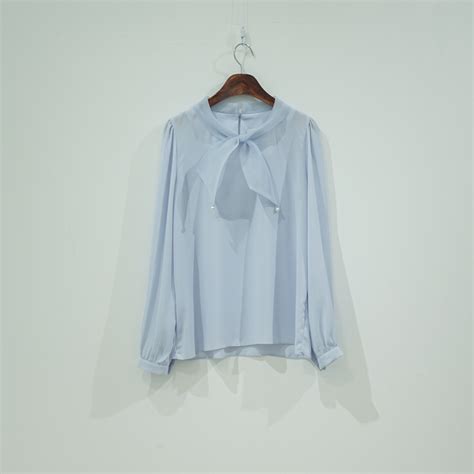 노방 오간자 진주 리본타이 정장 쉬폰 블라우스 스타일라떼