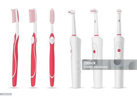 칫솔 현대 전기 및 기계 세트 현실적인 벡터 치과 위생 장치 솔질에 대한 스톡 벡터 아트 및 기타 이미지 솔질 전기 연료 및 전력 생산 칫솔 Istock