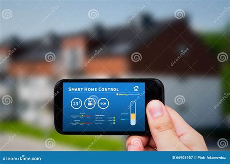Smart Home Control Technology Remote Automation System On Mobil Stock