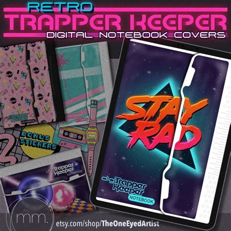 Digital Notebook Planner Retro Old School Trapper Keeper Covers 80s 90s Digital Stickers