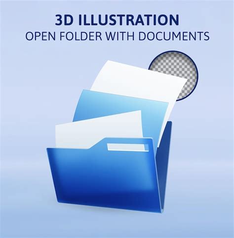 premium psd open folder with documents 3d rendering illustration