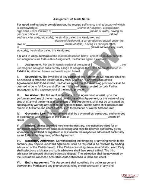 Trade Name Assignment Us Legal Forms