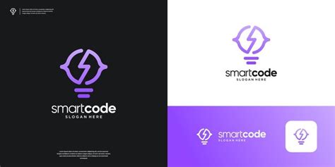 전구 혁신 로고 디자인 템플릿과 함께 창의적인 코딩 프리미엄 벡터