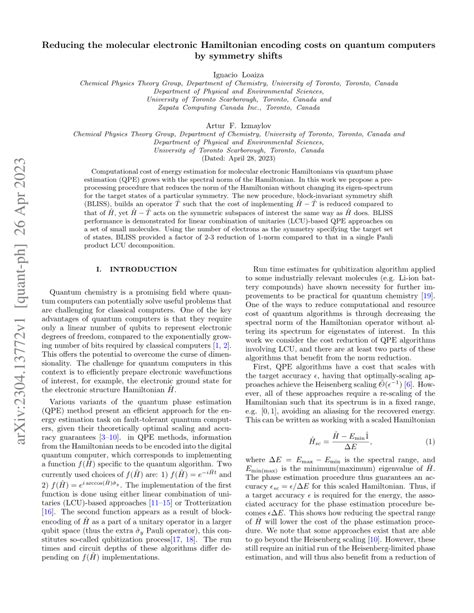 Pdf Reducing The Molecular Electronic Hamiltonian Encoding Costs On Quantum Computers By