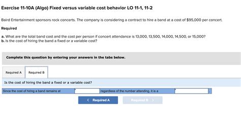Solved Exercise A Algo Fixed Versus Variable Cost Chegg