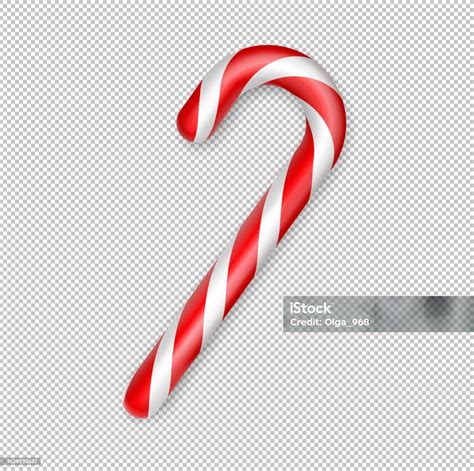 크리스마스 사탕 지팡이 크리스마스 스틱 전통적인 현실적인 크리스마스 사탕과 빨간색 흰색 줄무늬 투명한 배경에 산타 카라멜 지팡이 벡터 일러스트 레이 션 0명에 대한 스톡