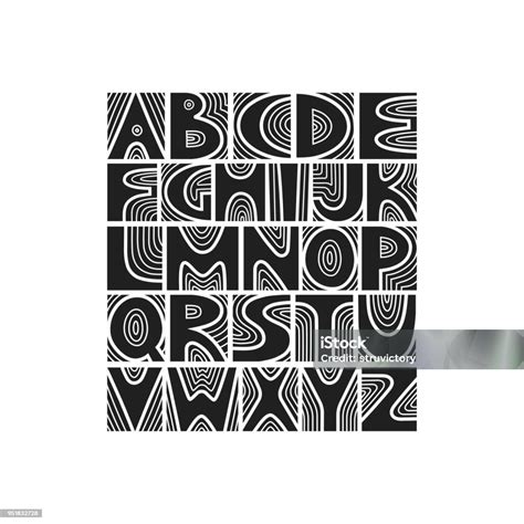 동심 라인 필기 알파벳 대문자 예술 벡터 트리 구조를 연간 링의 테마입니다 개성 개념에 대한 스톡 벡터 아트 및 기타 이미지