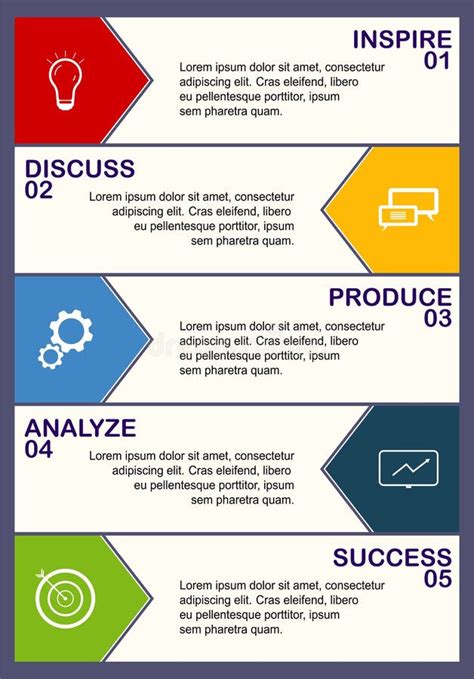 Business Infographic Of 5 Consecutive Steps To Implement A Successful Project Stock Vector