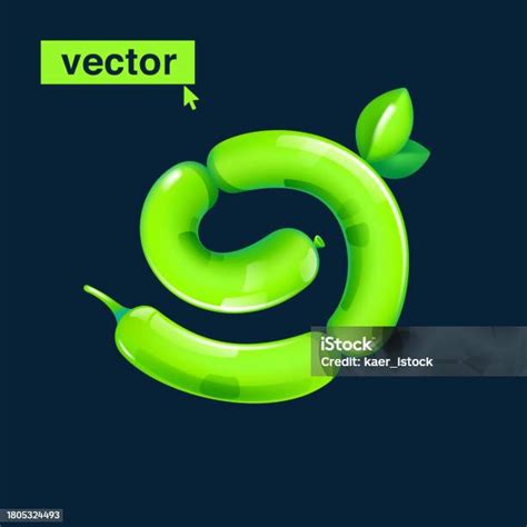 9 심벌 마크 트위스트 풍선으로 만든 9번 녹색 잎으로 친환경적이고 사실적인 3d 렌더링 만화 스타일의 벡터 요소입니다 3차원 형태에 대한 스톡 벡터 아트 및 기타 이미지