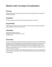 Exploring Motion Acceleration Experiment Simulation Course Hero
