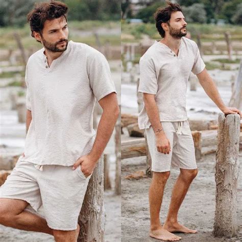 Мужской льняной летний костюм из полированного льна рубашка шорты 46 54 размеры Id 1865519996