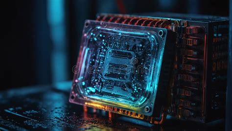 Close Up Of High Tech Liquid Cooling System For Advanced Computer Hardware Components Stock