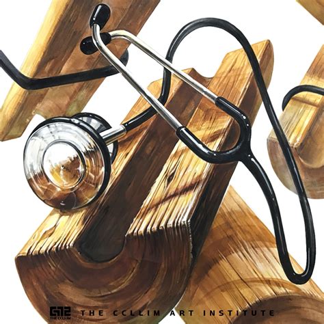 A Stethoscope Sitting On Top Of A Piece Of Wood Next To Scissors